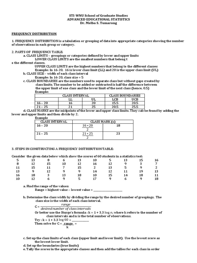 Handouts On Freq Distribution | PDF | Mathematics | Statistics Handouts On Freq Distribution | PDF | Mathematics | Statistics