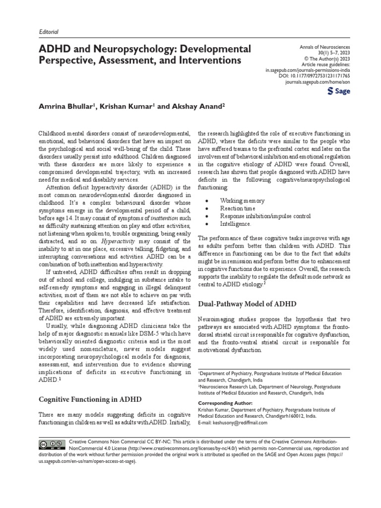 ADHD and Neuropsychology: Developmental Perspective, Assessment, and ...