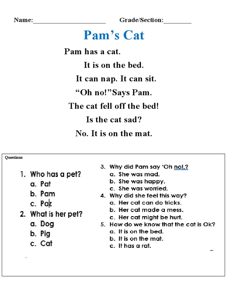 Pam's Cat: A Short Story for Kids | PDF | Language Arts & Discipline ...