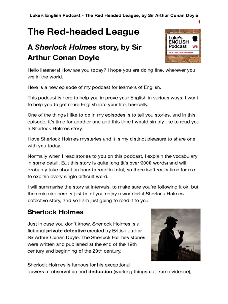 Sherlock Holmes - The Red Headed League Learn English With A Short ...