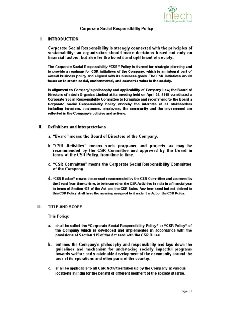 CSR Policy | PDF | Corporate Social Responsibility | Business