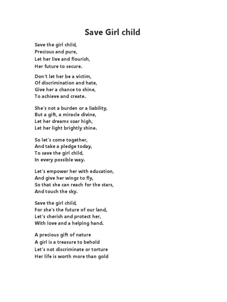 Save the Girl Child: A Poem for Change | PDF | Wellness
