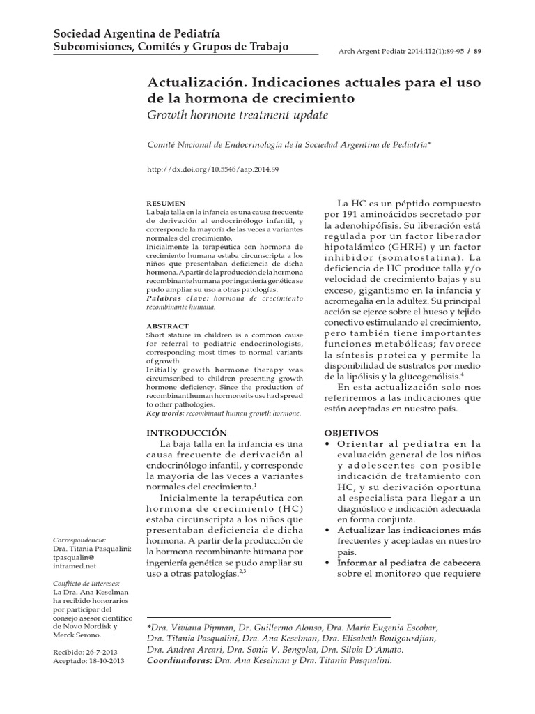 Indicaciones Actuales para El Uso de La Hormona de Crecimiento Comit Eacute de Endocrinologia ...