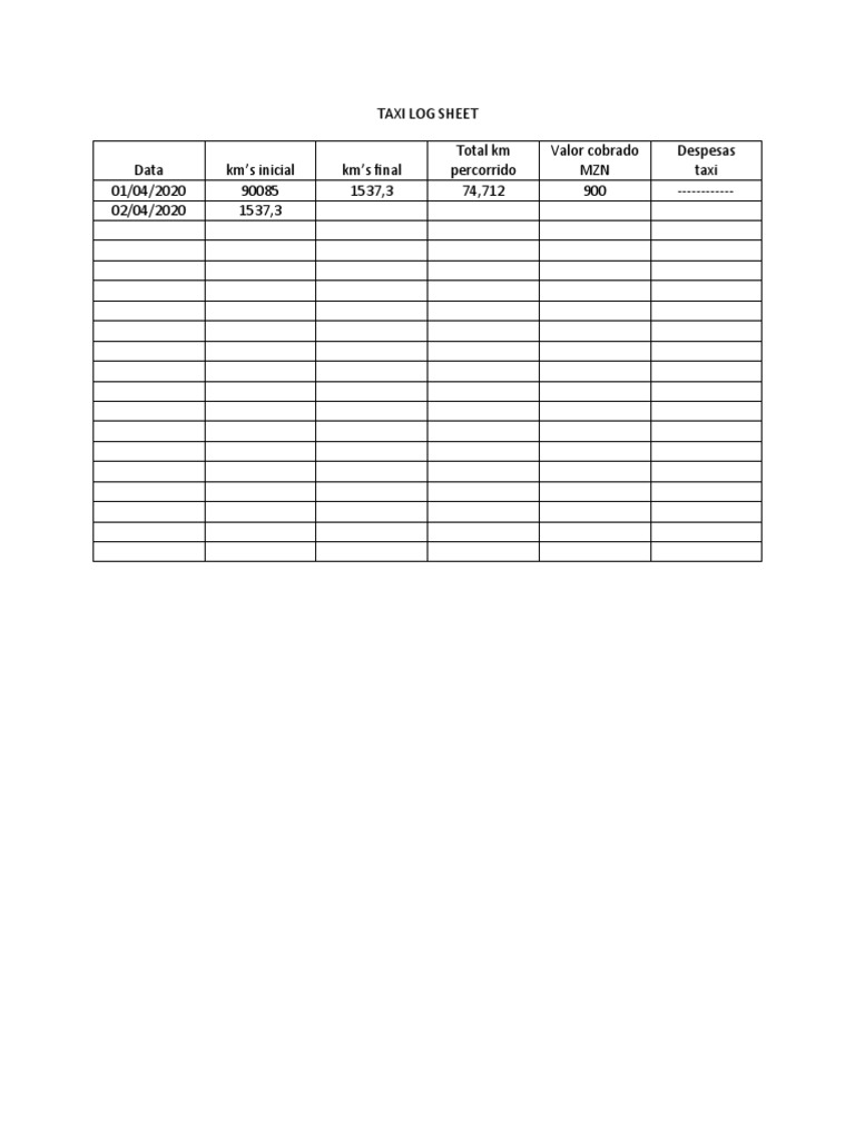 Taxi Log Sheet (3) | PDF