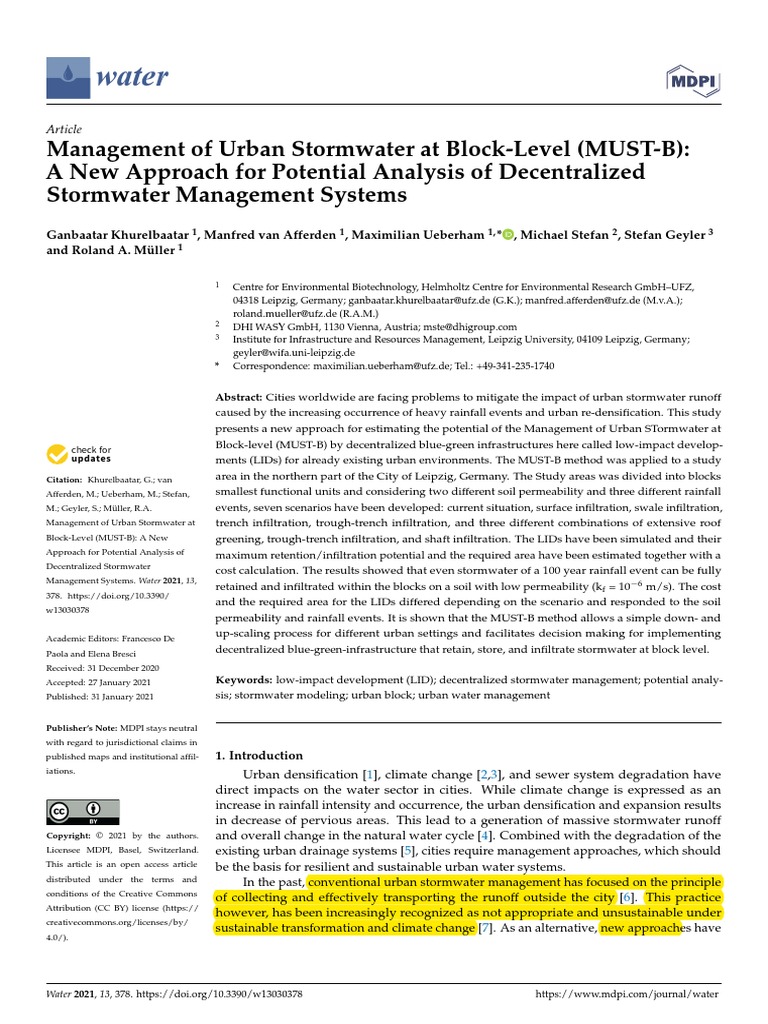 Management of Urban Stormwater at Block-Level MUST-B A New Approach For ...