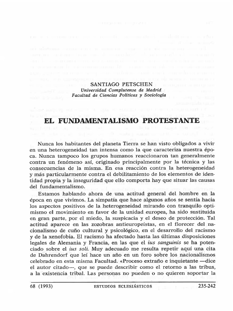 Fundamentalismo Protestante Santiago Petschen | PDF | Fundamentalismo ...