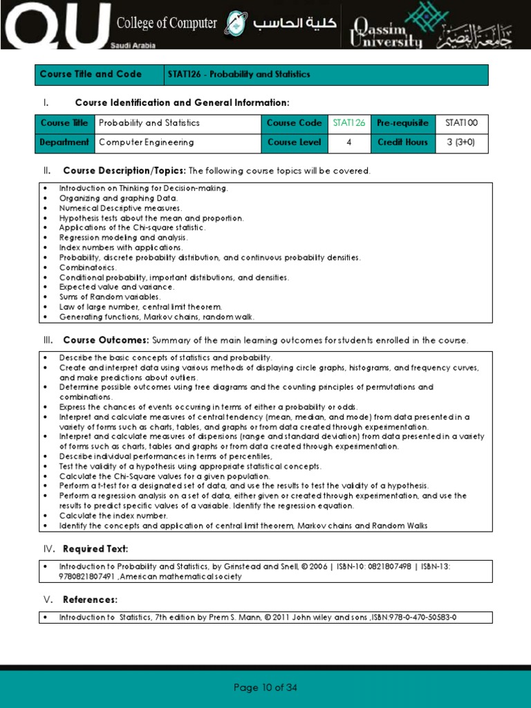 Course Specification STAT126 | PDF | Statistics | Regression Analysis