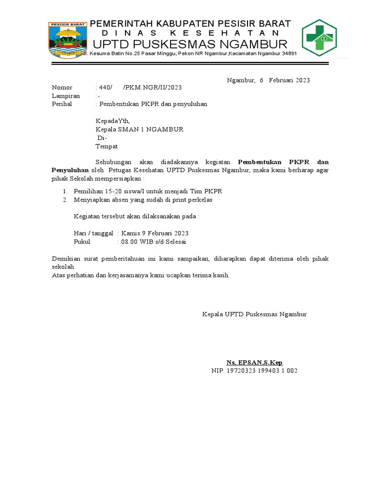 Surat Pembentukan PKPR | PDF