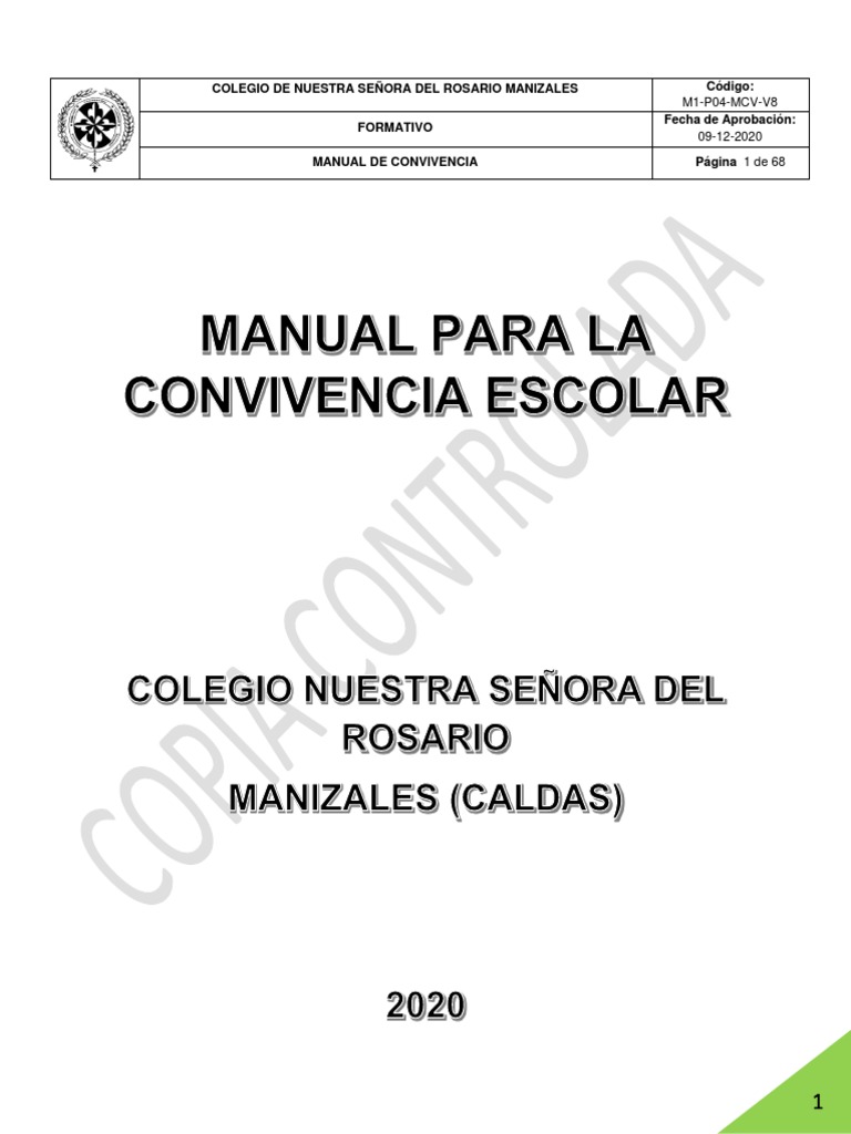 Manual Para La Convivencia Escolar 2020 Pdf Verdad Rosario