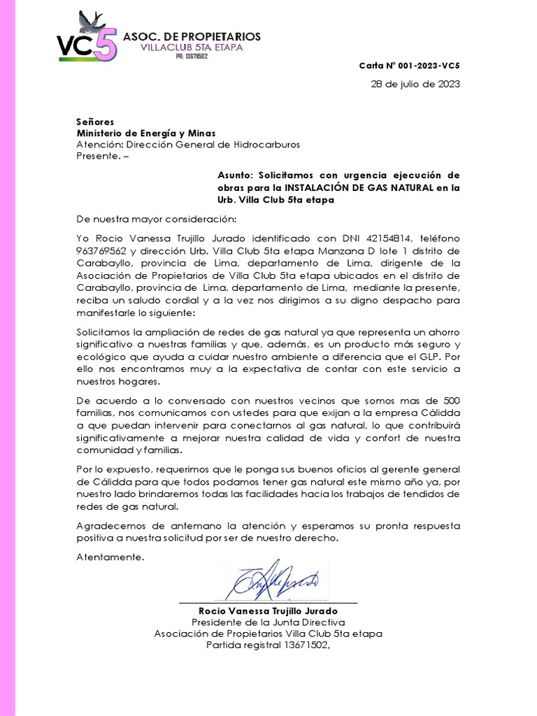 Carta 0001-2023-vc5 | PDF