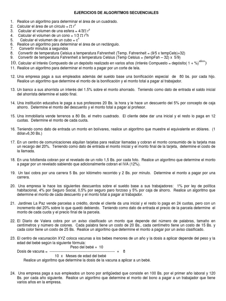 Ejercicios de Algoritmos Secuenciales | PDF Ejercicios de Algoritmos Secuenciales | PDF