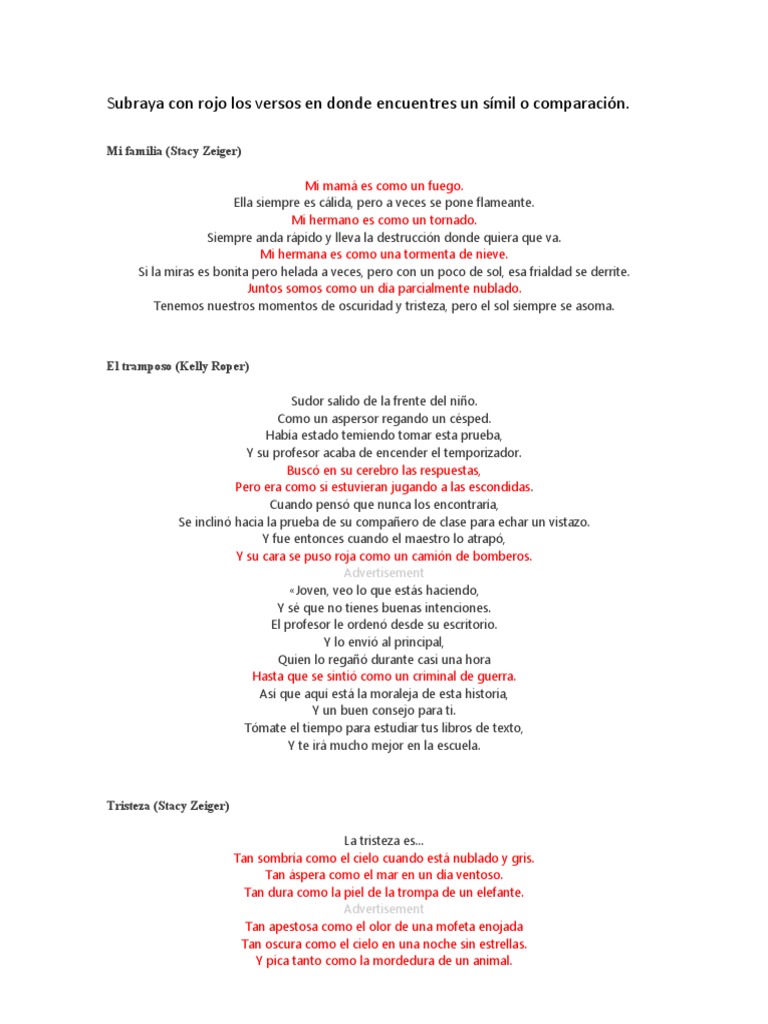 Poemas con símiles y metáforas subrayadas | PDF | Poesía