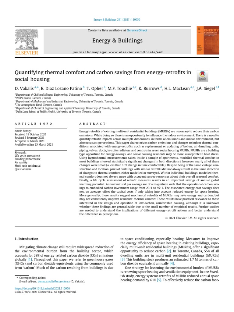 Quantifying Thermal Comfort and Carbon Savings From Energy-Retrofits in Social Housing | PDF ...