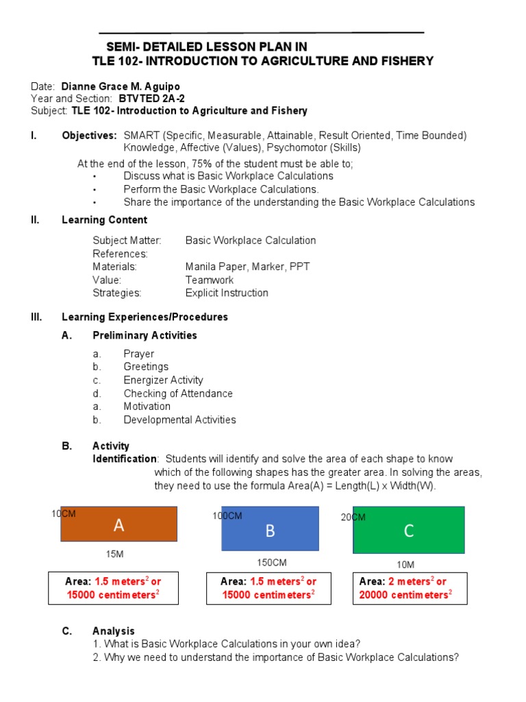 Seme Detailed Lesson Plan | PDF | Area | Triangle