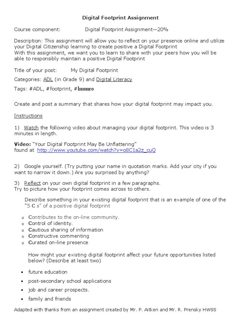 Digital Footprint Assignment | Download Free PDF | Rubric (Academic ...