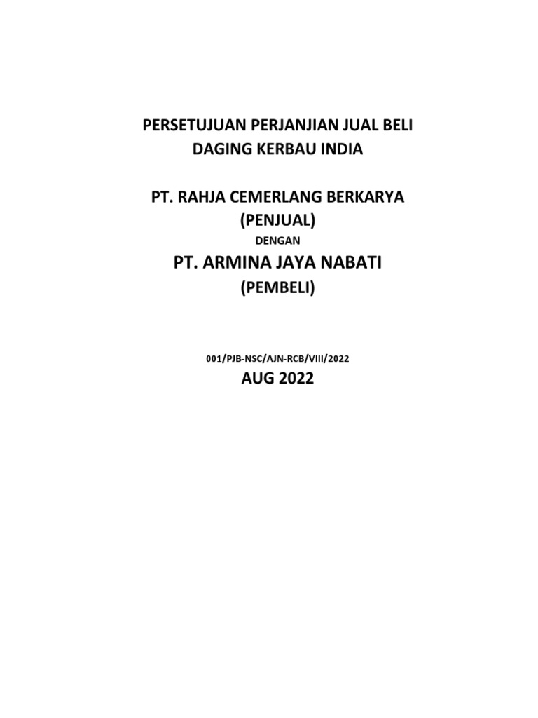Surat Perjanjian Jual Beli Rcb-Ajn 2022-Daging Kerbau India | PDF