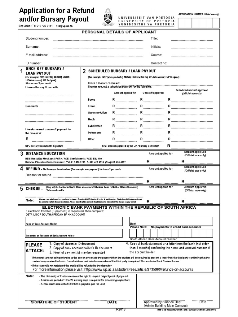 Student Refund & Bursary Form | PDF | Cheque | Banks