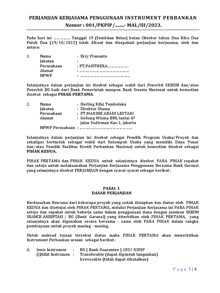 DRAFT MOU Pemakaian Bersama BG 2T.PANTHERA - MAL | PDF
