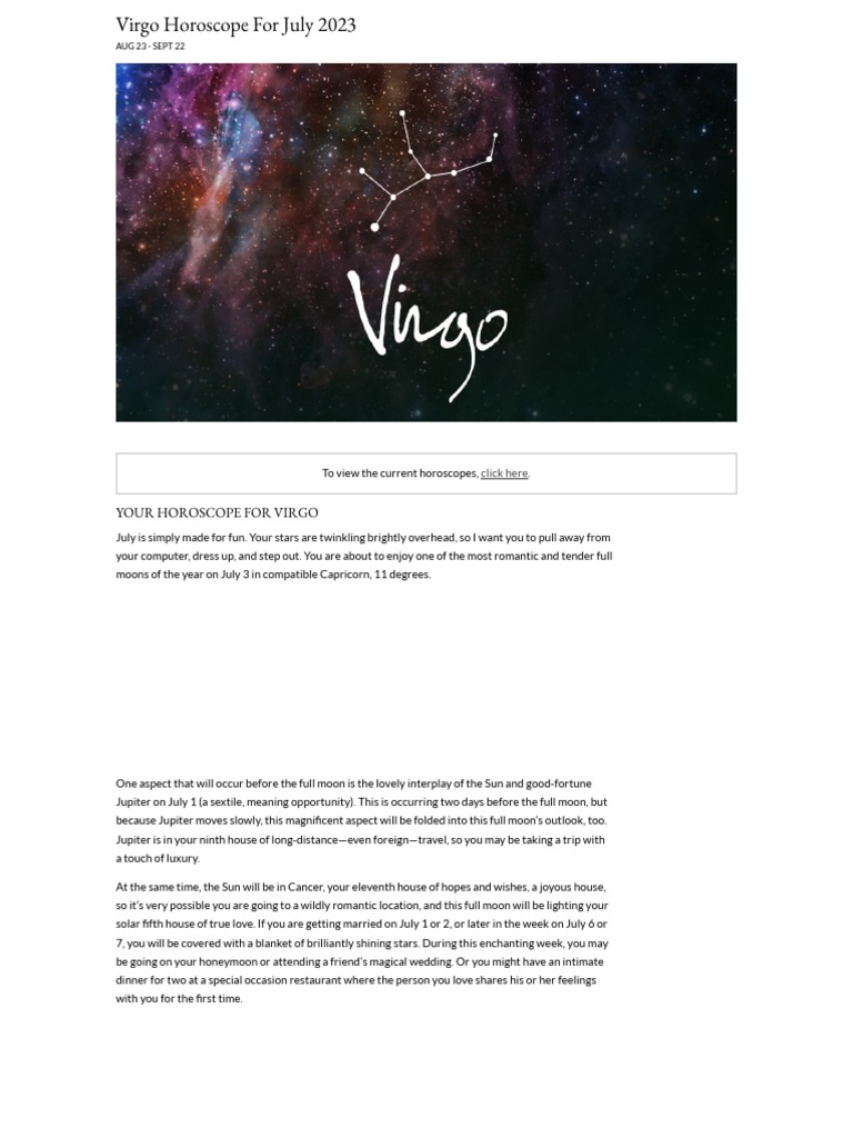 Virgo July 2023 Horoscope Insights | PDF | Planets In Astrology | Horoscope