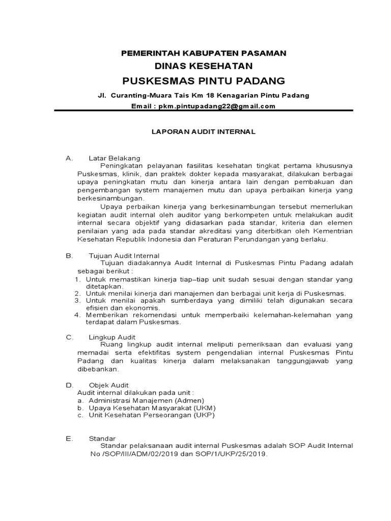 1633 Laporan Hasil Audit Internal | PDF