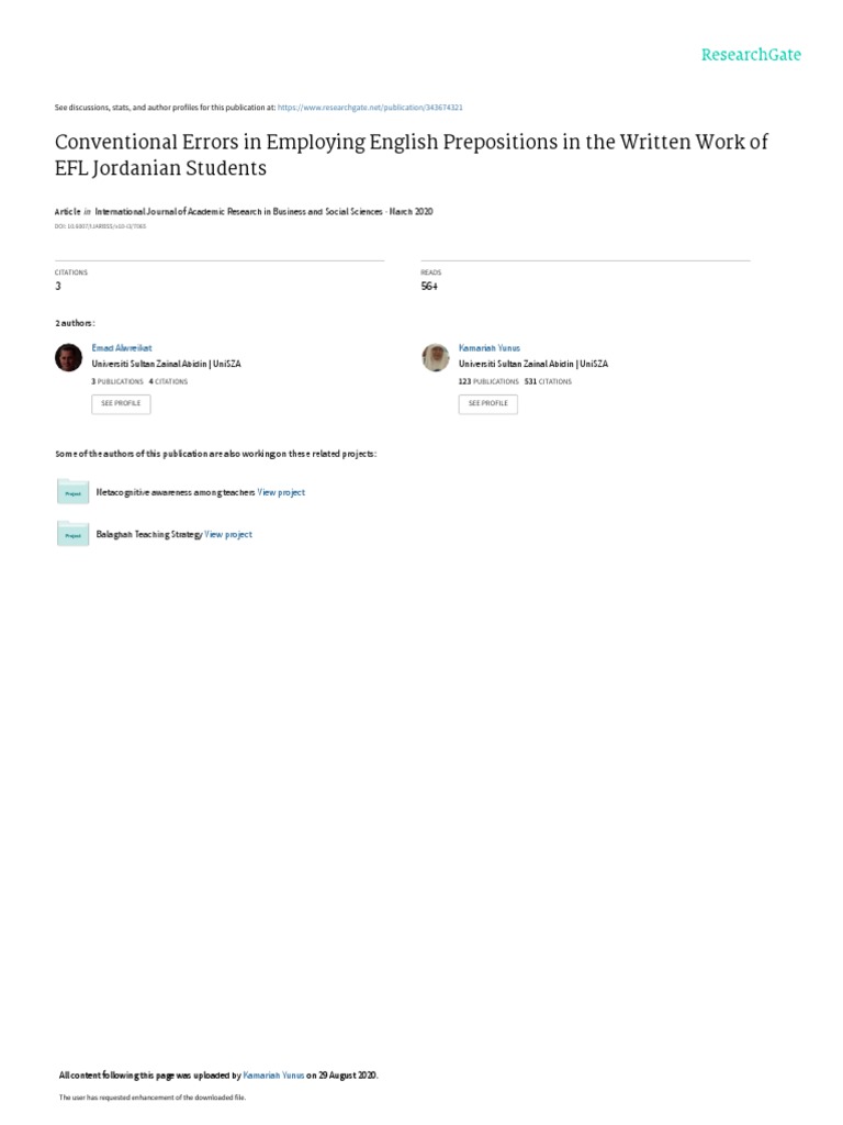 Conventional Errors in Employing English Prepositi | PDF | English As A Second Or Foreign ...