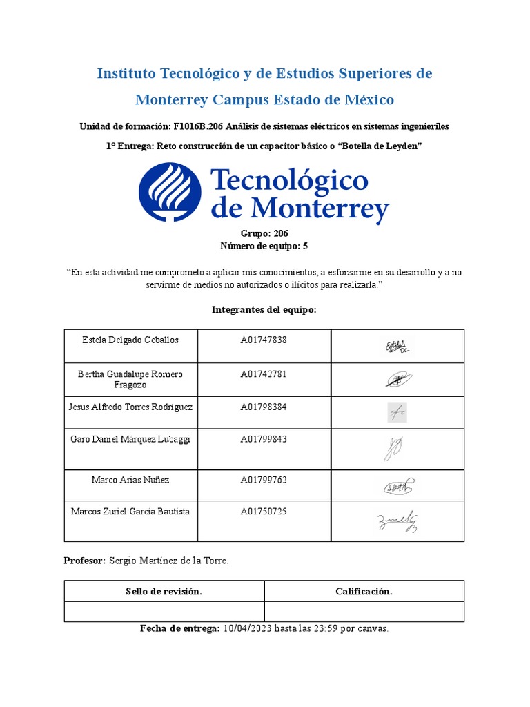 1° Entrega - Reto Construcción de Un Capacitor Básico o "Botella de ...