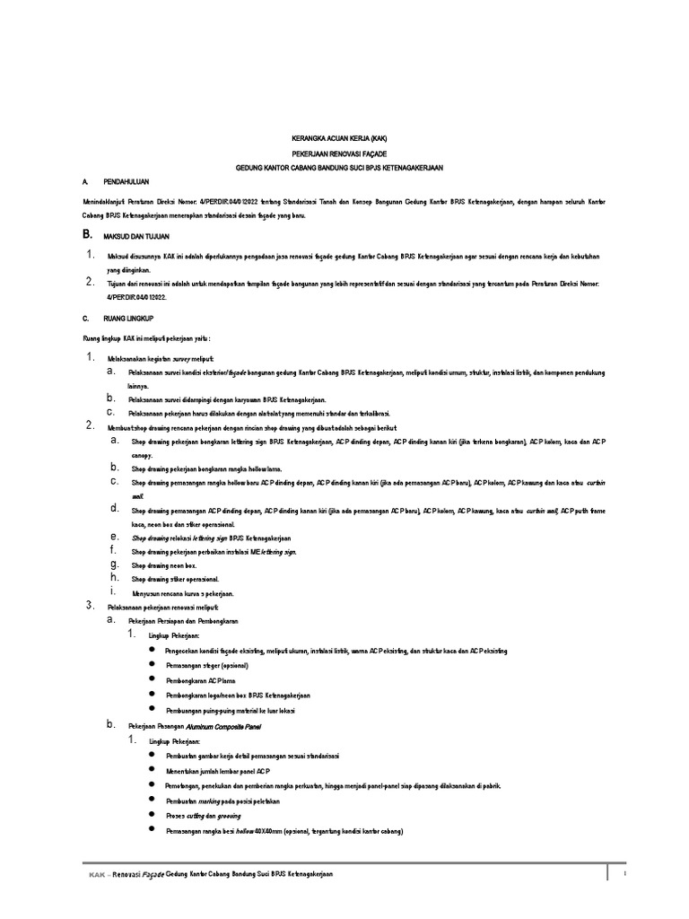KAK Kontraktor Pelaksana Renovasi Facade Gedung Kantor | PDF