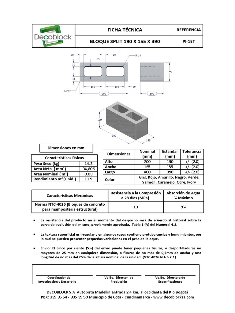 Especificaciones del Bloque Split 190x155 | PDF
