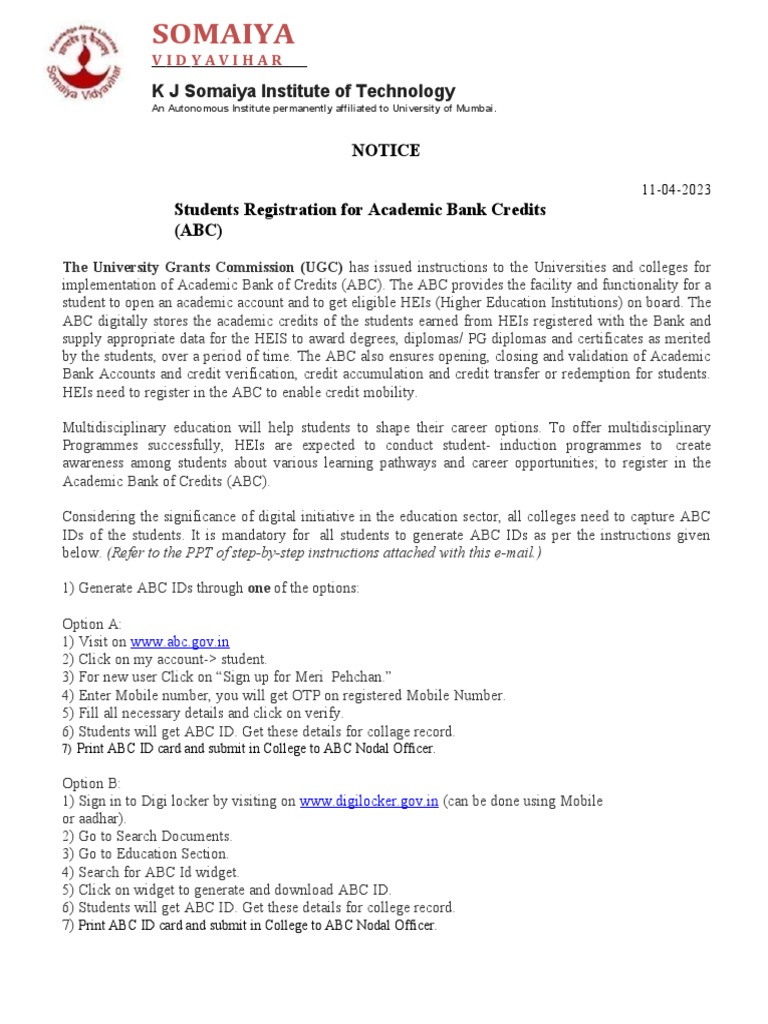 ABC-Notice For Students | PDF