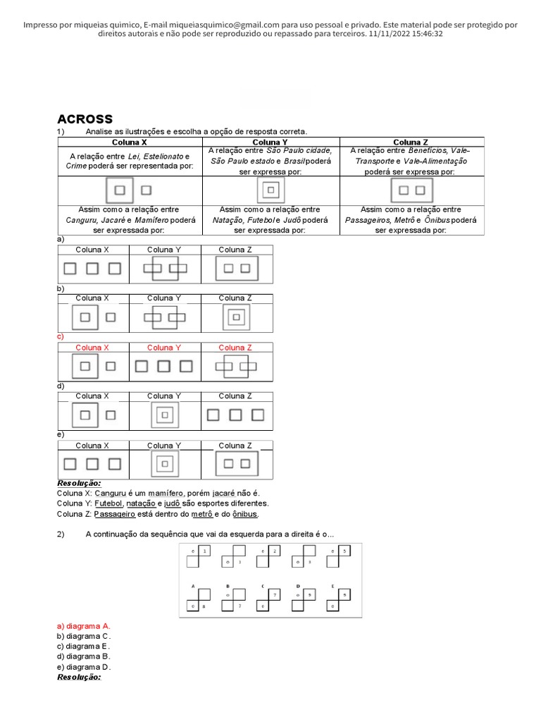 PROVA LÓGICA ACROSS COMPILADO ATUALIZADO 2021 - Passei Direto | PDF | Café