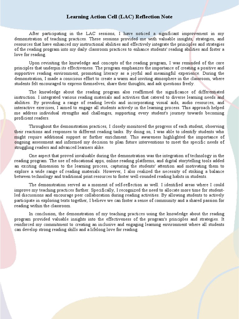 Reflection Note 1 Reading Program Objective 8 | Download Free PDF ...