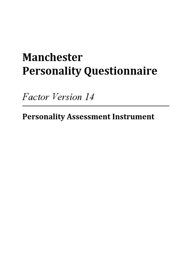 Manchester Personality Questionnaire | PDF