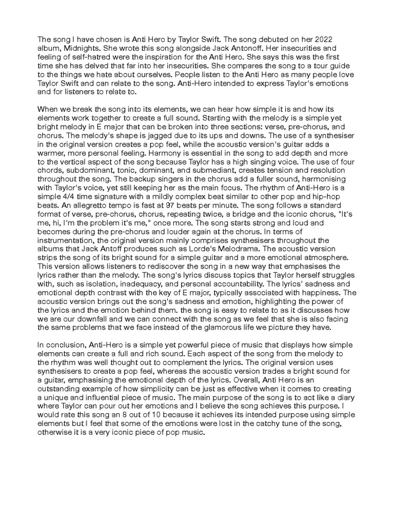 Anti-Hero Review | PDF | Song Structure | Musical Compositions