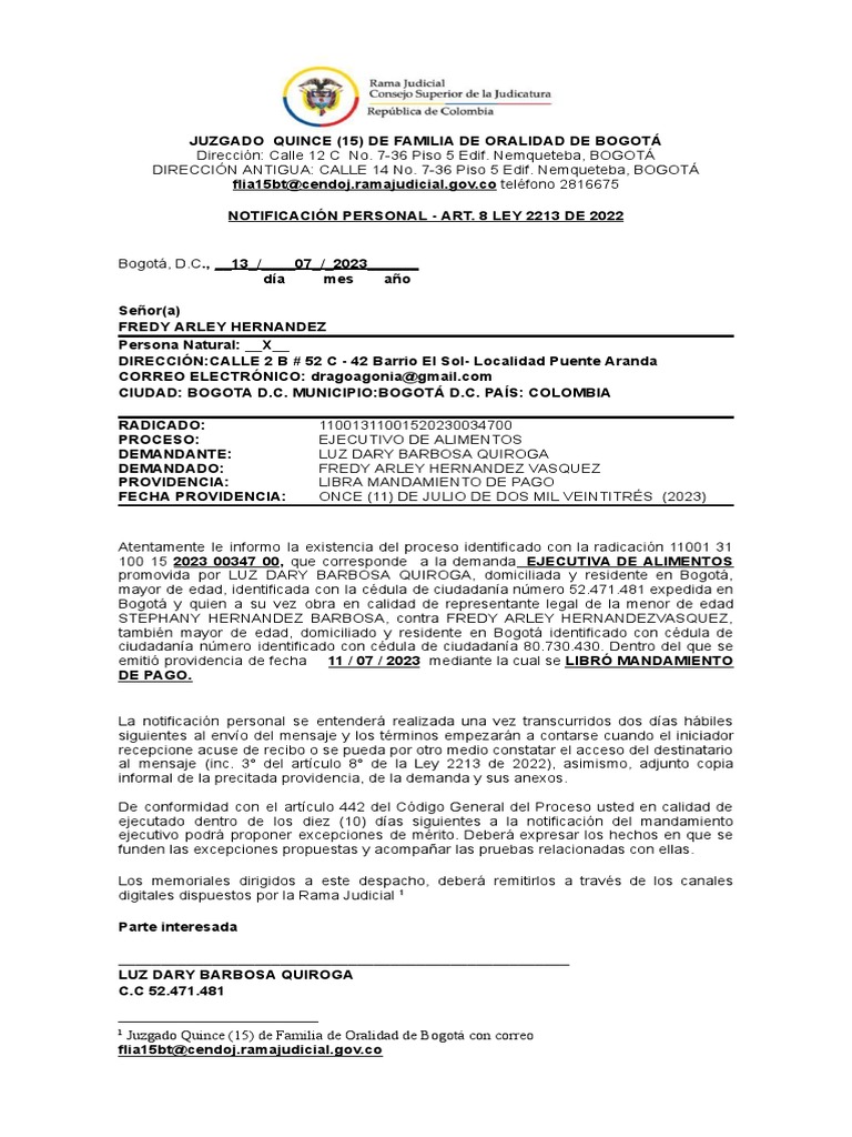 Comunicacion Art 291 CGP - Docm | PDF | Bogotá Comunicacion Art 291 CGP - Docm | PDF | Bogotá