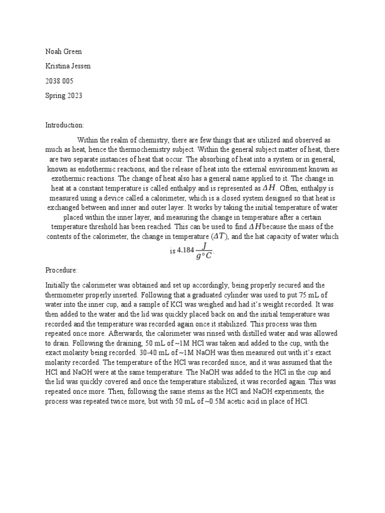 Thermochem 2 Post Lab | Download Free PDF | Enthalpy | Heat Thermochem 2 Post Lab | Download Free PDF | Enthalpy | Heat