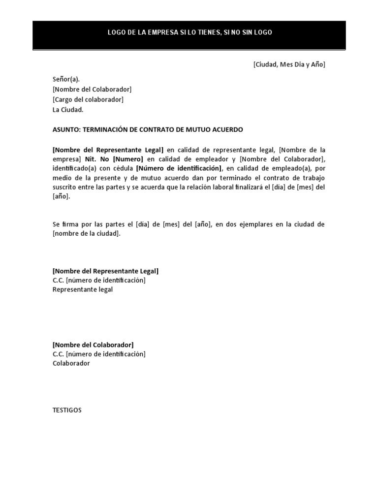 Formato Carta Terminacion Contrato Laboral | PDF