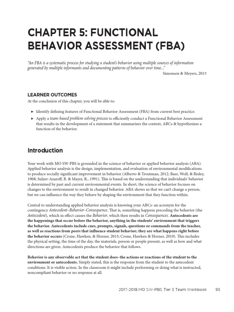5.0 MO SW PBS Tier 3 Workbook CH 5 FBA | PDF | Reinforcement | Behavior ...