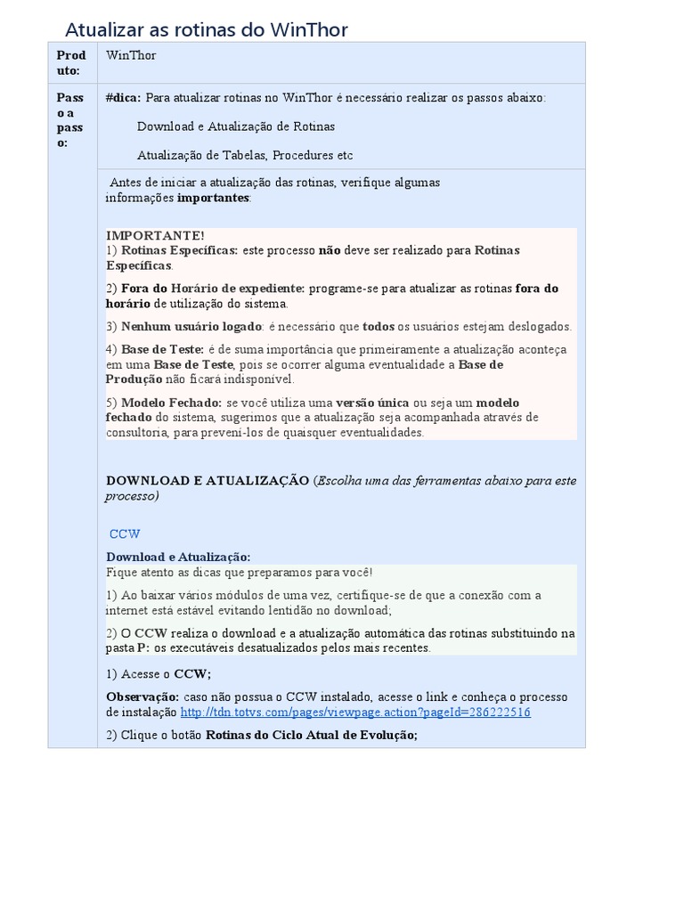 Atualizar As Rotinas Do WinThor | PDF | Tecnologia da Informação ...