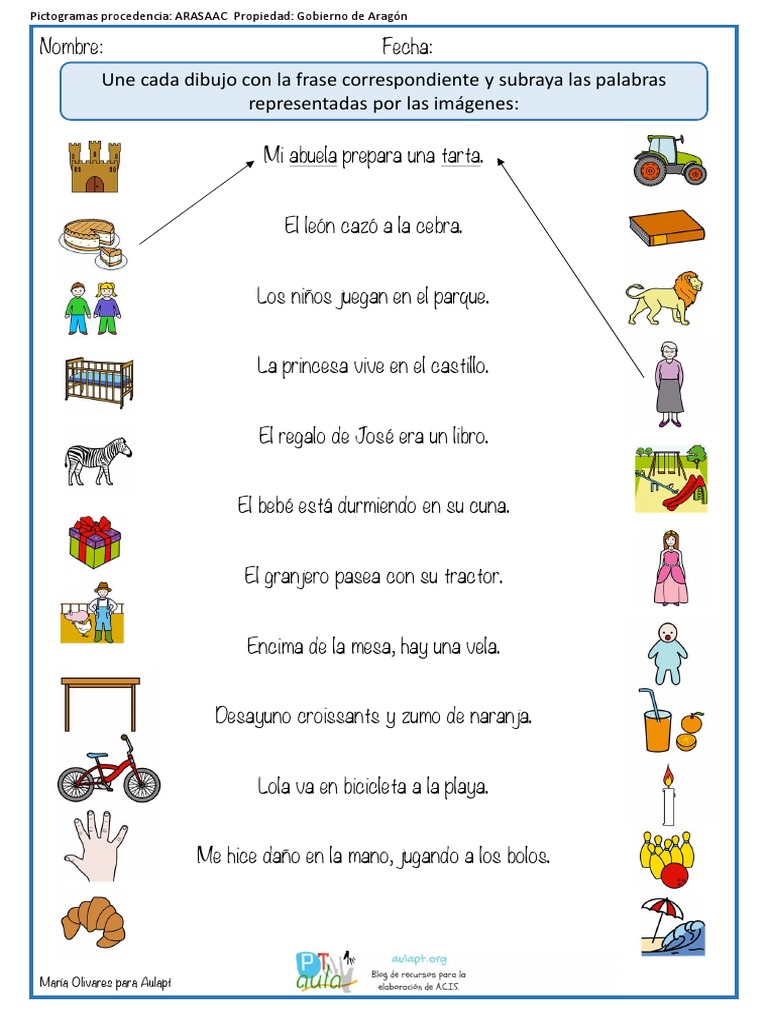 Relaciona Imágenes y Oraciones para Niños | PDF