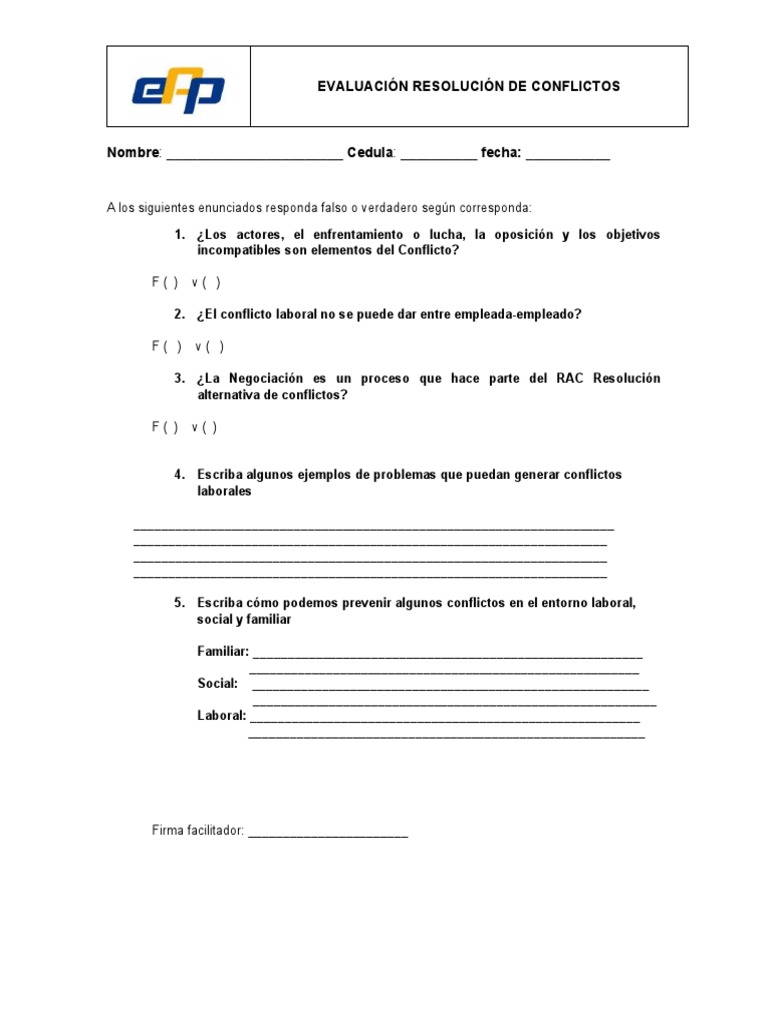 Evaluacion Resolución de Conflictos | PDF