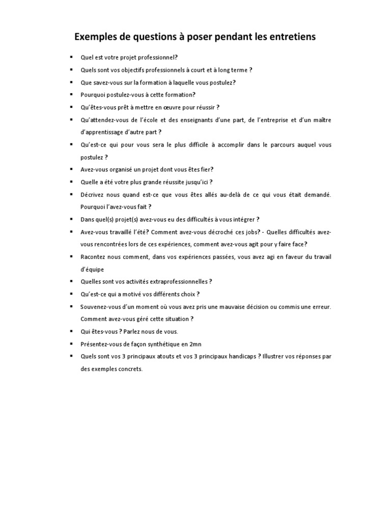 exemples de questions à poser | PDF