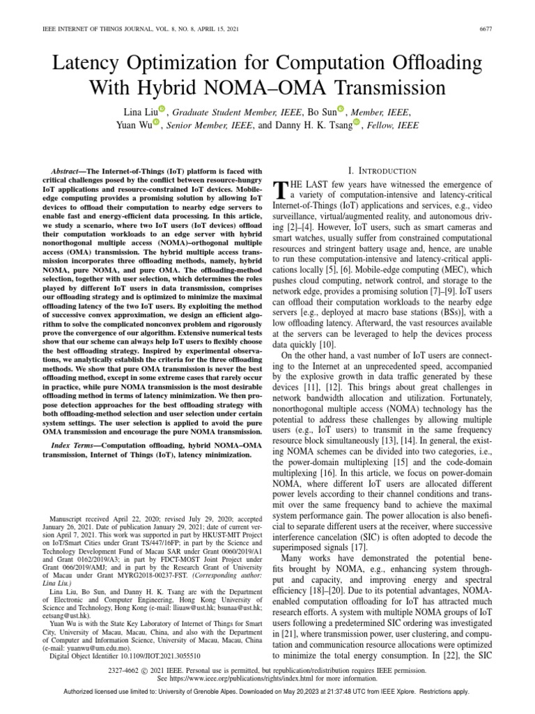 Latency Optimization For Computation Offloading With Hybrid Nomaoma Transmission Pdf