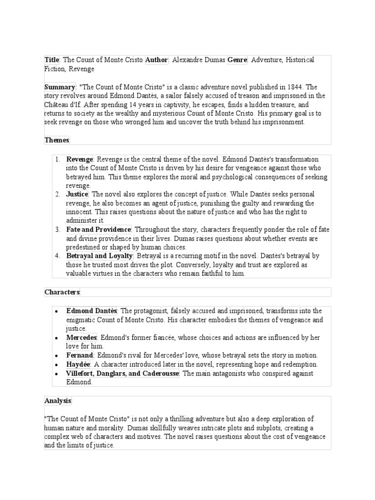 Review 1 | PDF | Edmond Dantès | The Count Of Monte Cristo