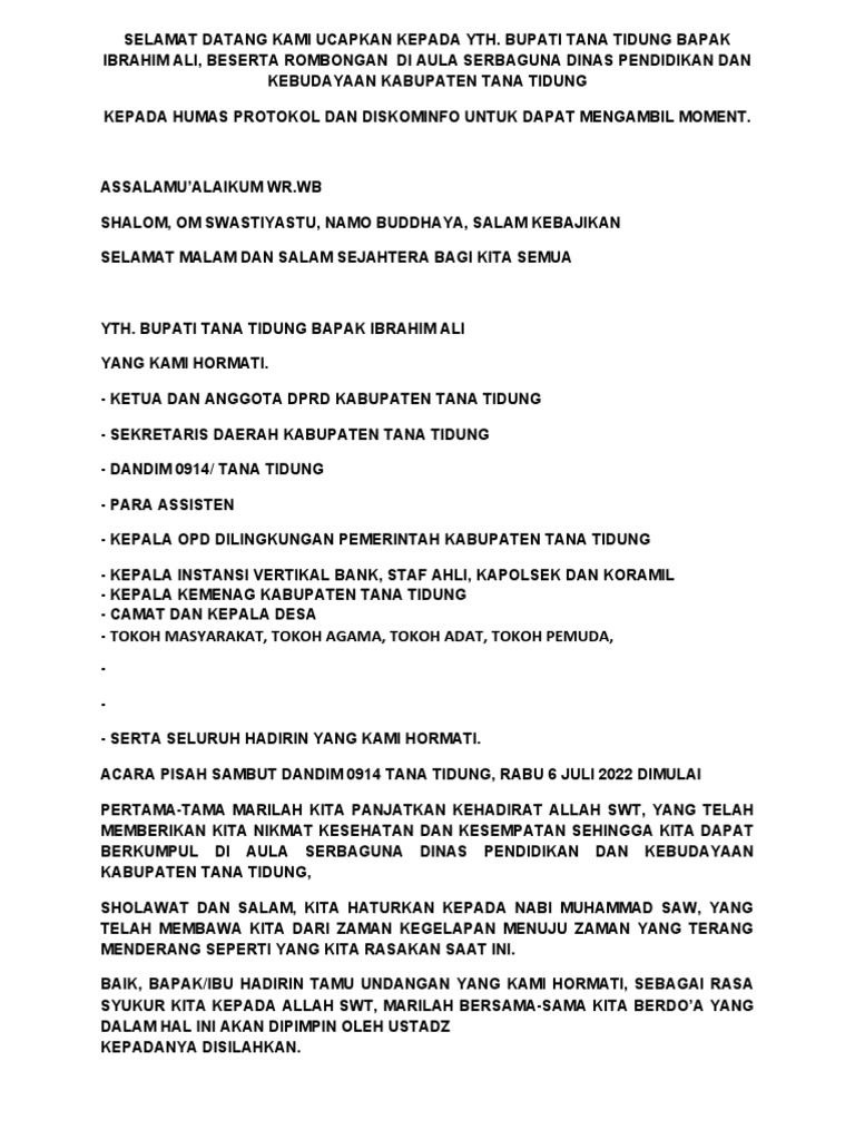 MC Acara Pisah Sambut Dandim 0914 | PDF