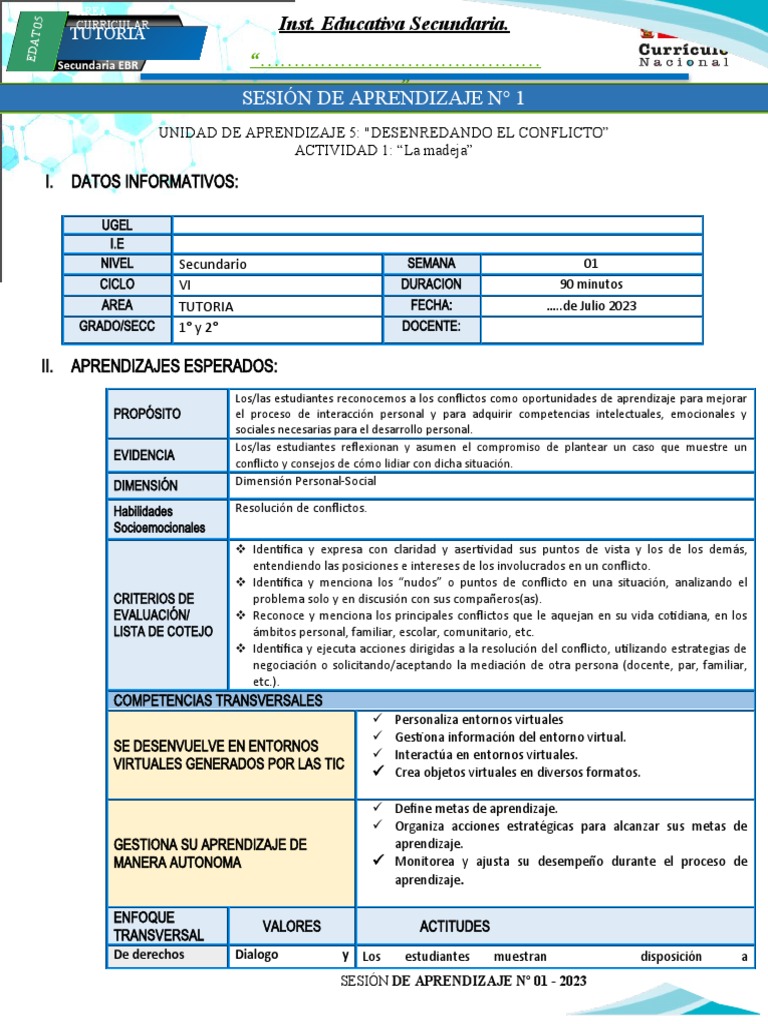 1º y 2° Tutoria Ses 1 Edat 5 Sem 01 | PDF | Aprendizaje | Evaluación
