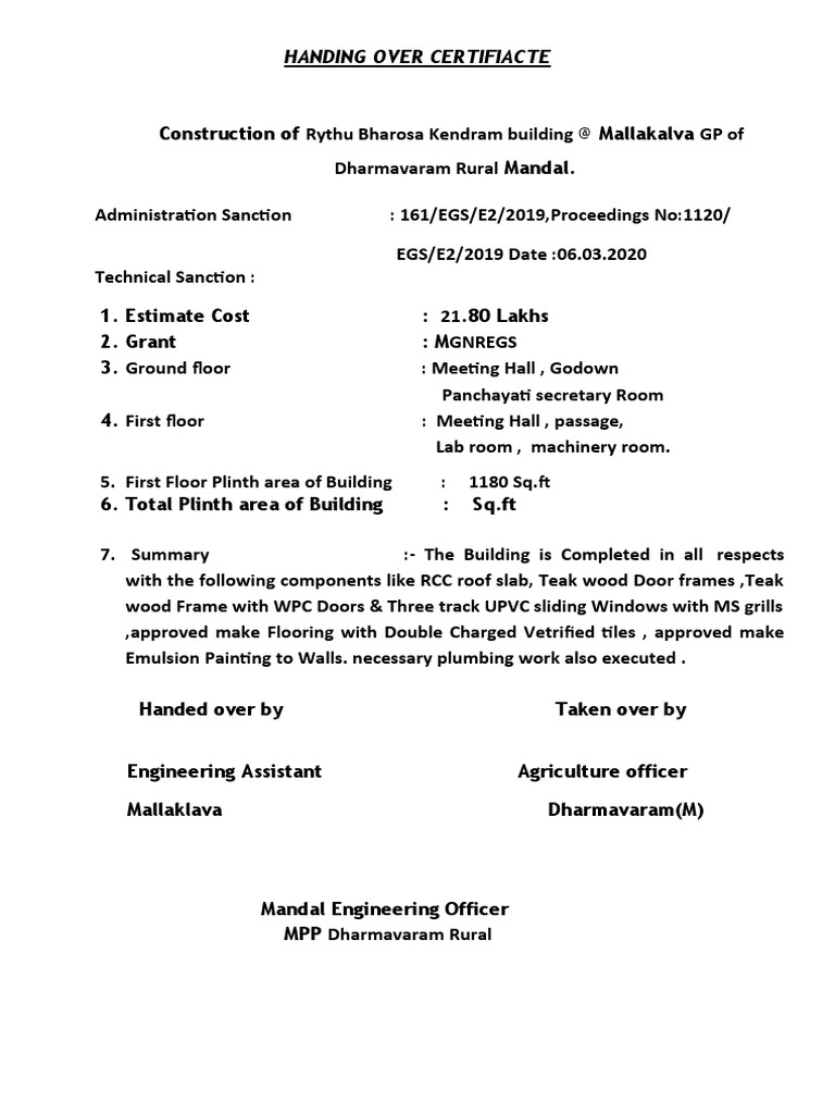 Handing Over Certificate of RBK Chigicherla GP of DMM Rural Mandal (2 ...