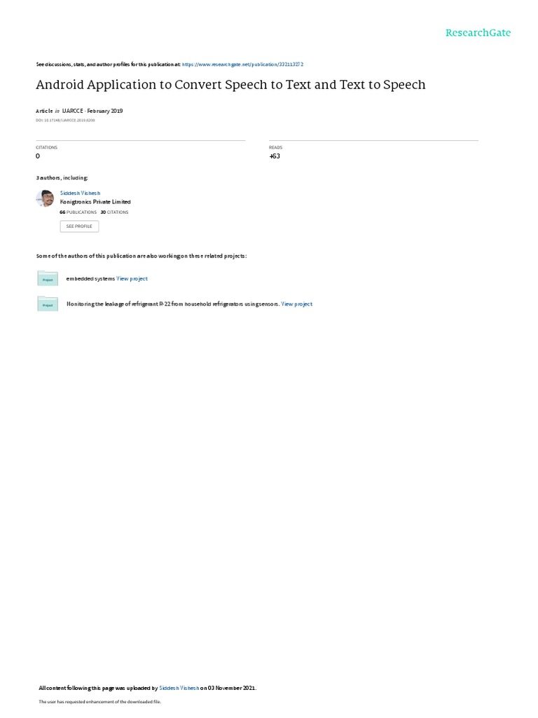 Android_Application_to_Convert_Speech_to_Text_and_ | PDF | Android (Operating System) | Smartphone