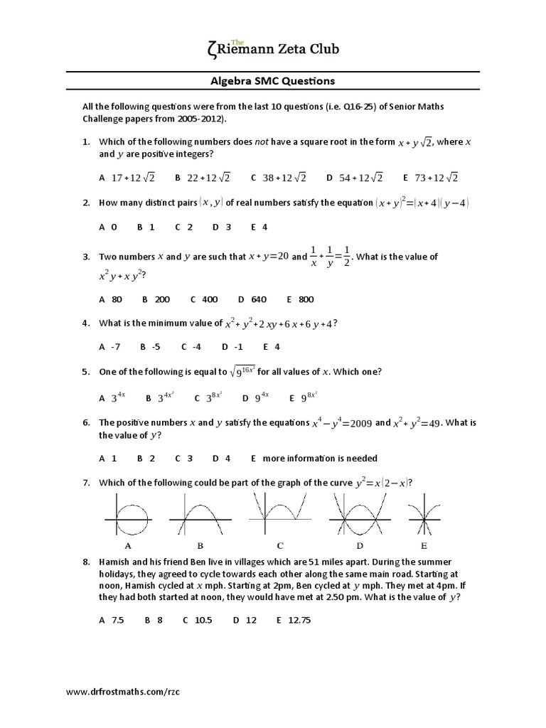 RZC SMC Algebra | PDF | Equations | Mathematical Relations