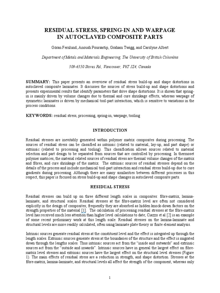 Residual Stress Spring in and Warpage in | PDF | Composite Material ...