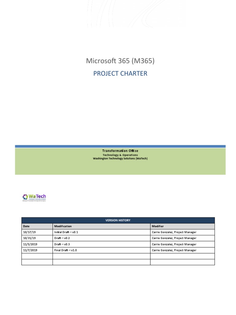 m365 Project Charter | PDF | Software As A Service | Computing